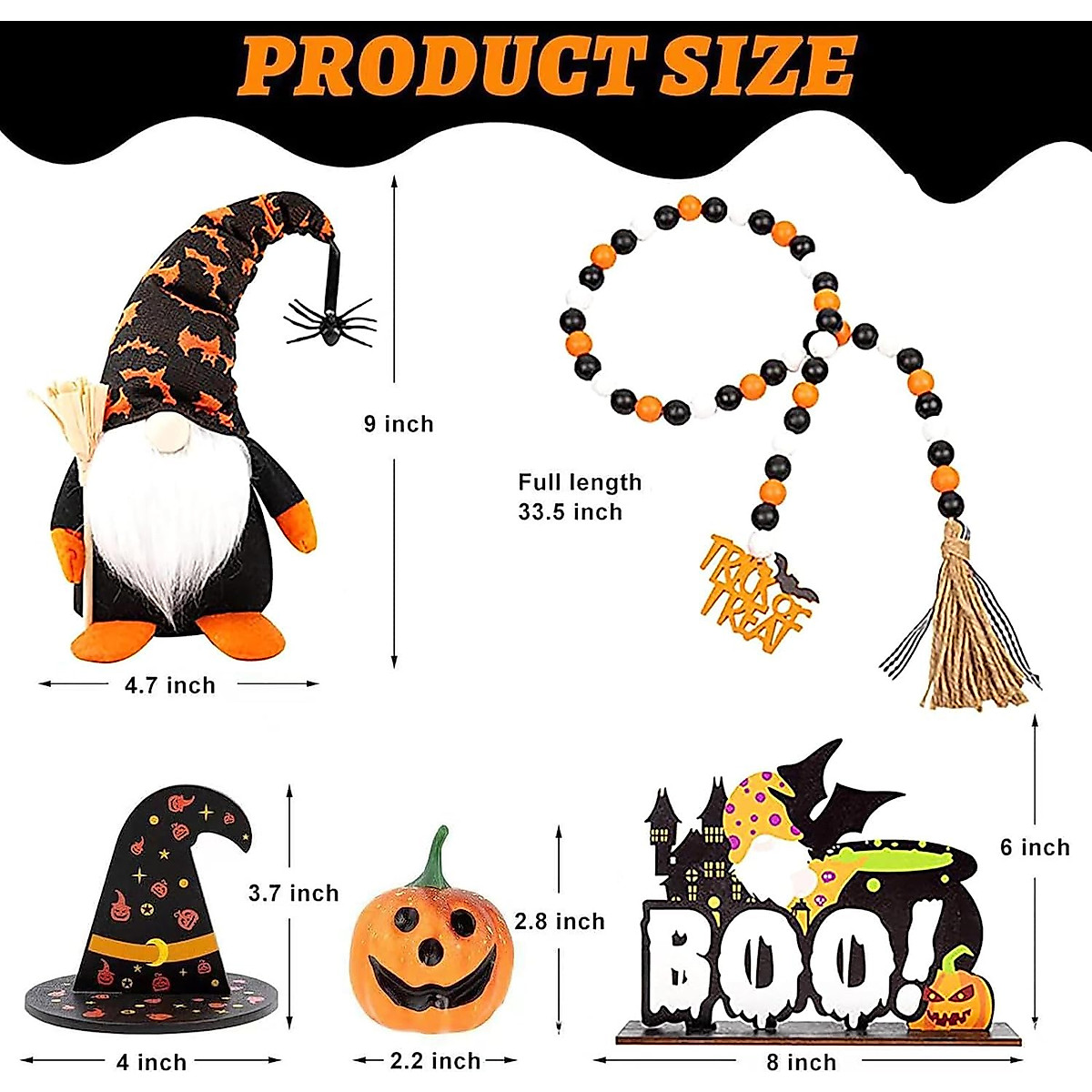 Halloween Decorations - 11 Pcs Halloween Tiered Tray Decor Set - Rustic Farmhouse Wooden Sign - Cute Gnomes Plush and Bead Garland - Kitchen Home Table Mini Decor Holiday Party Supplies