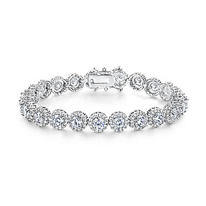 Gemsme Tennis Bracelet for Women 1 Row 18K White Gold Plated 5mm Round Cubic Zirconia Bracelets