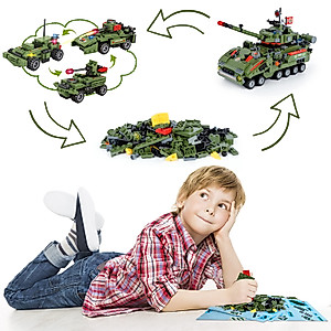 1552 PCS City Military Tank Building Blocks Set, Army Tank T-90 Toy Kit with Helicopter,Airplane, Boat,Vehicles and Storage Box,Pretend WW2 Military Roleplay Toy Birthday Gifts for Boys Girls Age 6-14