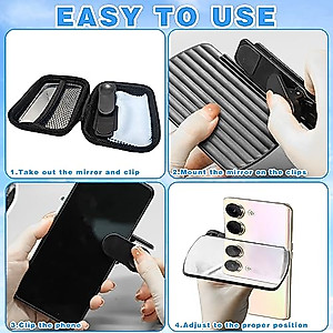 Mirror Reflection for Phone Camera, Smartphone Camera Mirror Reflection Clip Kit Camera Shots, Adjustable Mobile Phone Reflection Camera Clip for Travel,Mirror Reflection Clip for Phone Camera(Black)
