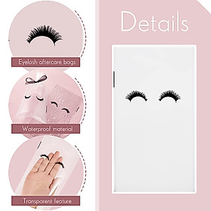 100 Pieces Eyelash Aftercare Bags Lash Bags Eyelash Packaging Bags Makeup Aftercare Bags Cosmetic Clear Empty Bag Mini Cosmetic Bags with a Hard Yarn Ribbon for Women,5 x 9 Inch(Black)