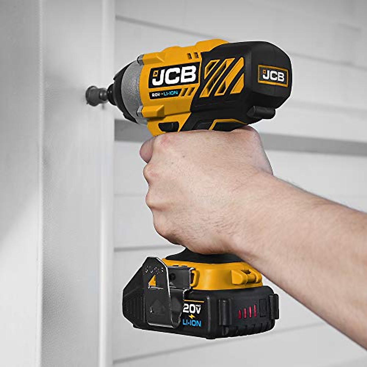 JCB Tools - 20V, 3-Piece Power Tool Kit - Hammer Drill Driver, Impact Driver, LED Work Light, 2 x 2.0Ah Batteries, Fast Charger and Tool Bag - For Home Improvements, Drilling, Masonry, Screw Driving