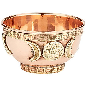 Triple Moon Pentacle Copper Offering Bowl 3", Great for Altar use, Ritual use, Incense Burner, smudging Bowl, Decoration Bowl, offering Bowl - New Age Imports, Inc.