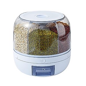 UOIENRT 6 Grid Grain Dispenser, 18L 360° Rotation Food Dispenser Rice Dispenser Storage Container for Beans, Rice, Black Rice, Yellow Rice