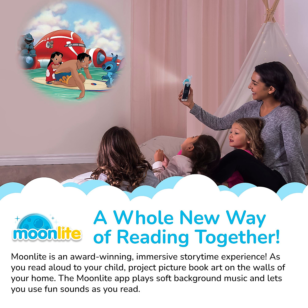 Moonlite Storytime Storybook Reels, 3 Story Set, Moana, Lilo and Stitch, The Little Mermaid, Digital Stories for Projector, Toddler Early Learning Gifts for Kids Ages 12 Months and Up