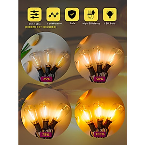 DAMAING LED Outdoor String Lights 100FT Waterproof Patio Lights with 52 Dimmable Edison Bulbs,Shatterproof Outside Hanging String Lights for Porch,Deck,Backyard, Balcony, Bistro,Cafe,2 Pack x 50Ft