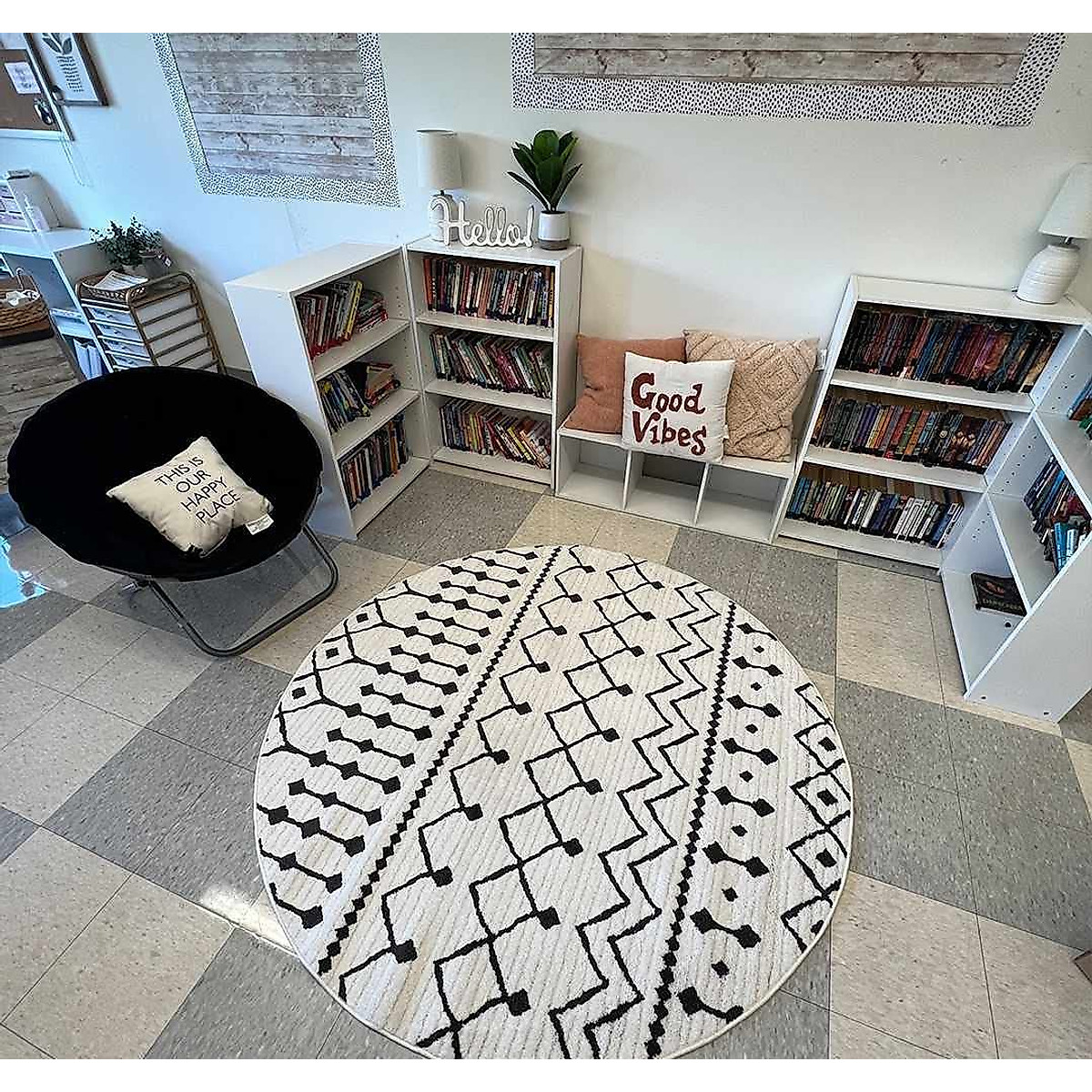 Hauteloom Ringwood 8' 10" x 12' Moroccan Farmhouse Shag - Black, Charcoal, White Bohemian Area Rug - Rectangle - Polypropylene and Polyester Blend