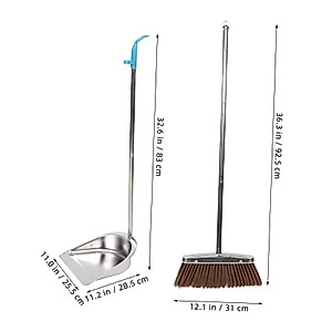 Amosfun 1 Set Stainless Steel Trash Shovel Rubbish Dustpan Standing Broom and Dustpan House Sweeping Broom Hand Broom and Dustpan Dustpans with Broom Dust Brush Grass Concrete Broom Silver