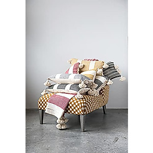 Creative Co-Op Cotton & Chenille Vertical Grey Stripes, Tassels & Solid Cream Back Pillows, 1 Count (Pack of 1)