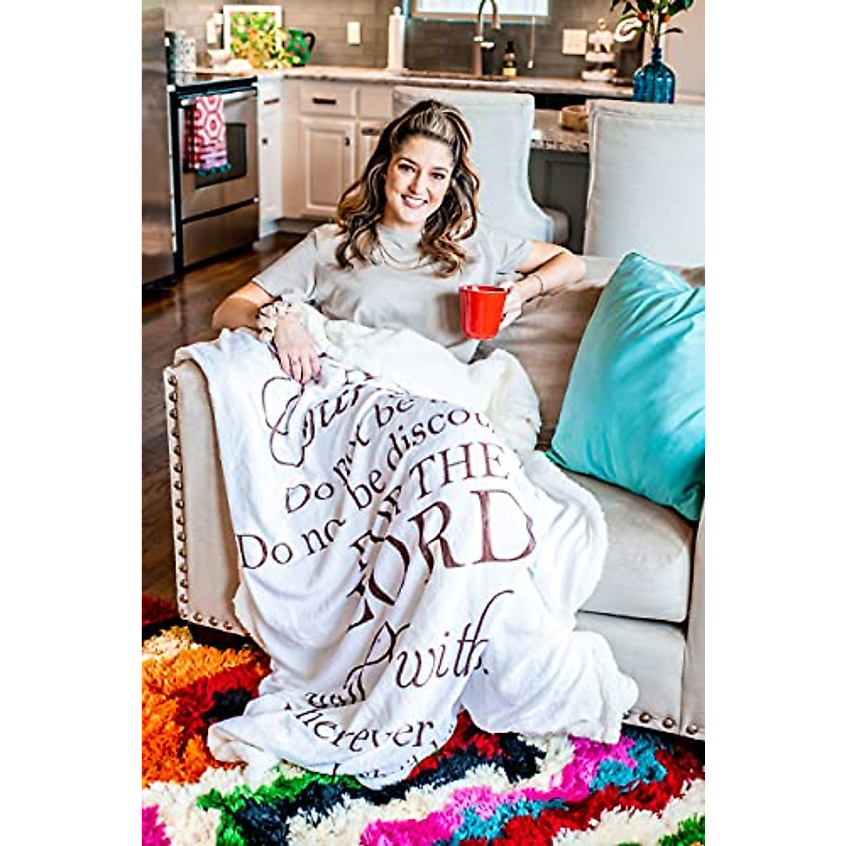 Double Creek Joshua 1:9 Scripture Throw Blanket - Ultra Soft Sherpa Fleece Microfiber Inspirational Faith Blanket for Bed Couch Chair - Healing Get Well Gift for Men Women Cancer Patients