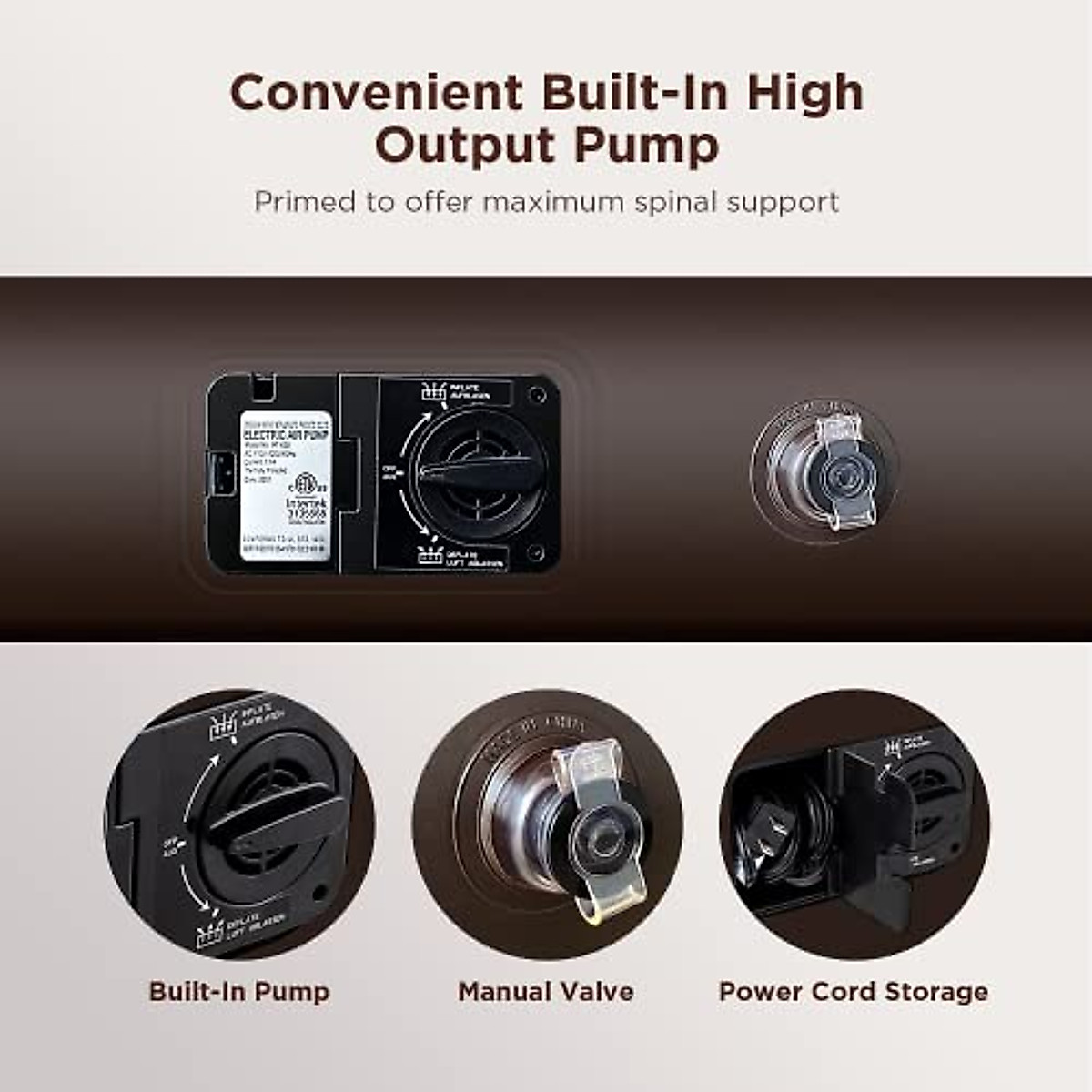 Ciays Air Mattress with Built-in Pump, 16" Elevated Blow Up Mattress with Carrying Bag for Home and Camping, Flocked Top Inflatable Air Bed for Guests, Family, Queen, Brown