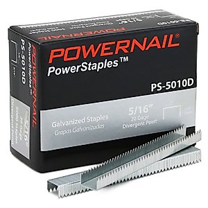 Powernail PS5010D 20 Gauge 1/2 Inch Crown 5/16 Inch Length Divergent Point Collated Galvanized Staples (Box of 5000)