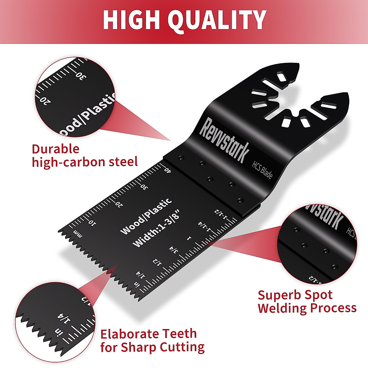 Revvstark 130 PCS Oscillating Saw Blades Set, Arc Edge Multitool Blades for Cutting Wood/Metal/Plastic with Sandpaper, Quick Release Design Compatible with Dremel, Dewalt, Craftsman, Ryobi, Milwaukee