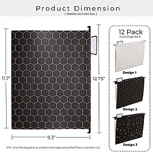 Y YOMA 12 Pack Decorative Hanging File Folders Letter Size Rose Gold File Folder Pretty Hanging Folder Organizer for Filing Cabinet Office Home with 1/5-Cut Adjustable Tabs, 3 Black Foil Design