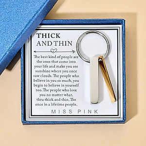 Best Friend Keychain Friendship Gifts Thick And Thin Friendship Best Friends Birthday Gifts for Women Friends Sentimental Friendship BFF Long Distance Jewelry for Men Her Sisters Couple Keychains