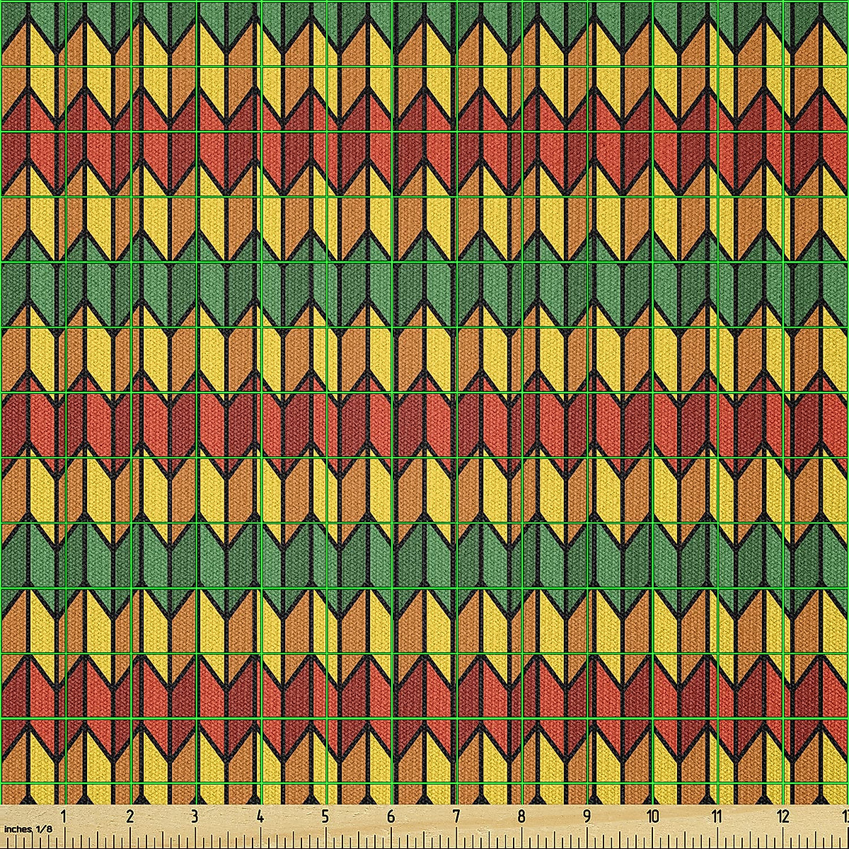 Ambesonne Rasta Fabric by The Yard, Geometrical Zig Zag Triangle Inspired Shapes in Flag Colors Art Print, Stretch Knit Fabric for Clothing Sewing and Arts Crafts, 1 Yard, Marigold Orange