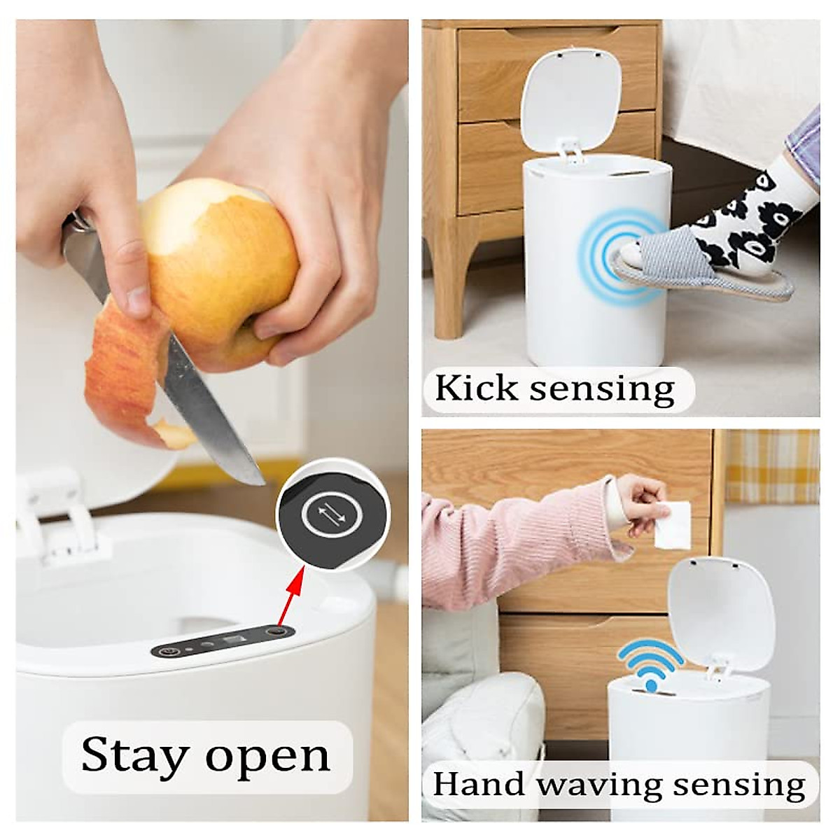 Bathroom Trash Can with Lid, Sapouni 3.2 Gallon Automatic Touchless Infrared Motion Sensor Trash Can Smart Kitchen Trash Can Round Bedroom Garbage Can for Home, Office (3.2 Gal, White)