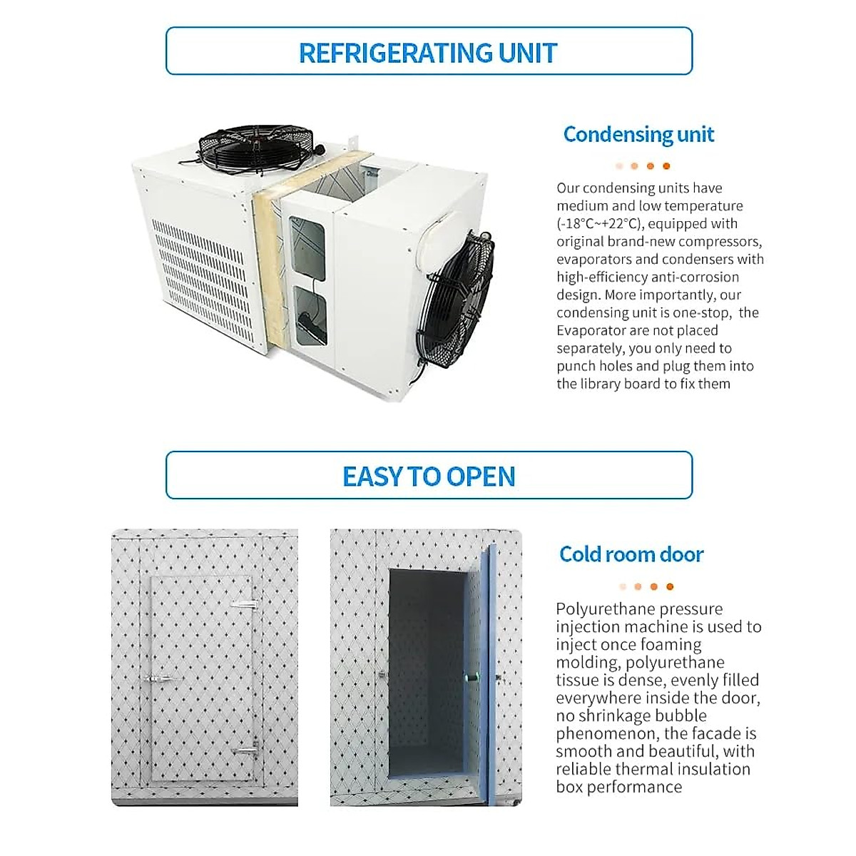 Kolice Commercial Portable Cold Room Freezer Room Fruit Keep Fresh Refrigerators-4 Wheels Included,15 Cubic Meters,Temperature:-8℉, Size:138"x79"x98",All-In-One Design