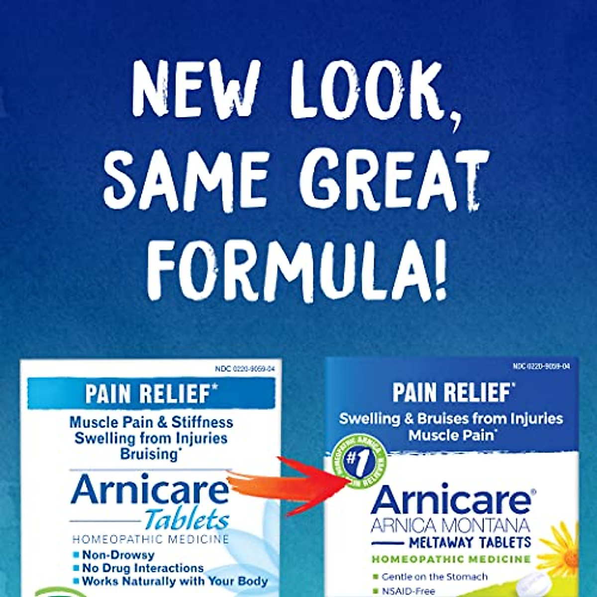 Boiron Arnicare Tablets for Pain Relief from Muscle Pain, Joint Soreness, Swelling from Injury or Bruises - 60 Count