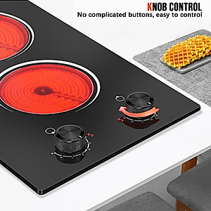 2 Burner Electric Stove, Nefaracy 12 Inch Electric Cooktop with Knob Control, Countertop & Built-in Electrical Stove Top, 2000W Ceramic Cooktop 110V, 9 Heating Level, Residual Heat Indicator, Plug in