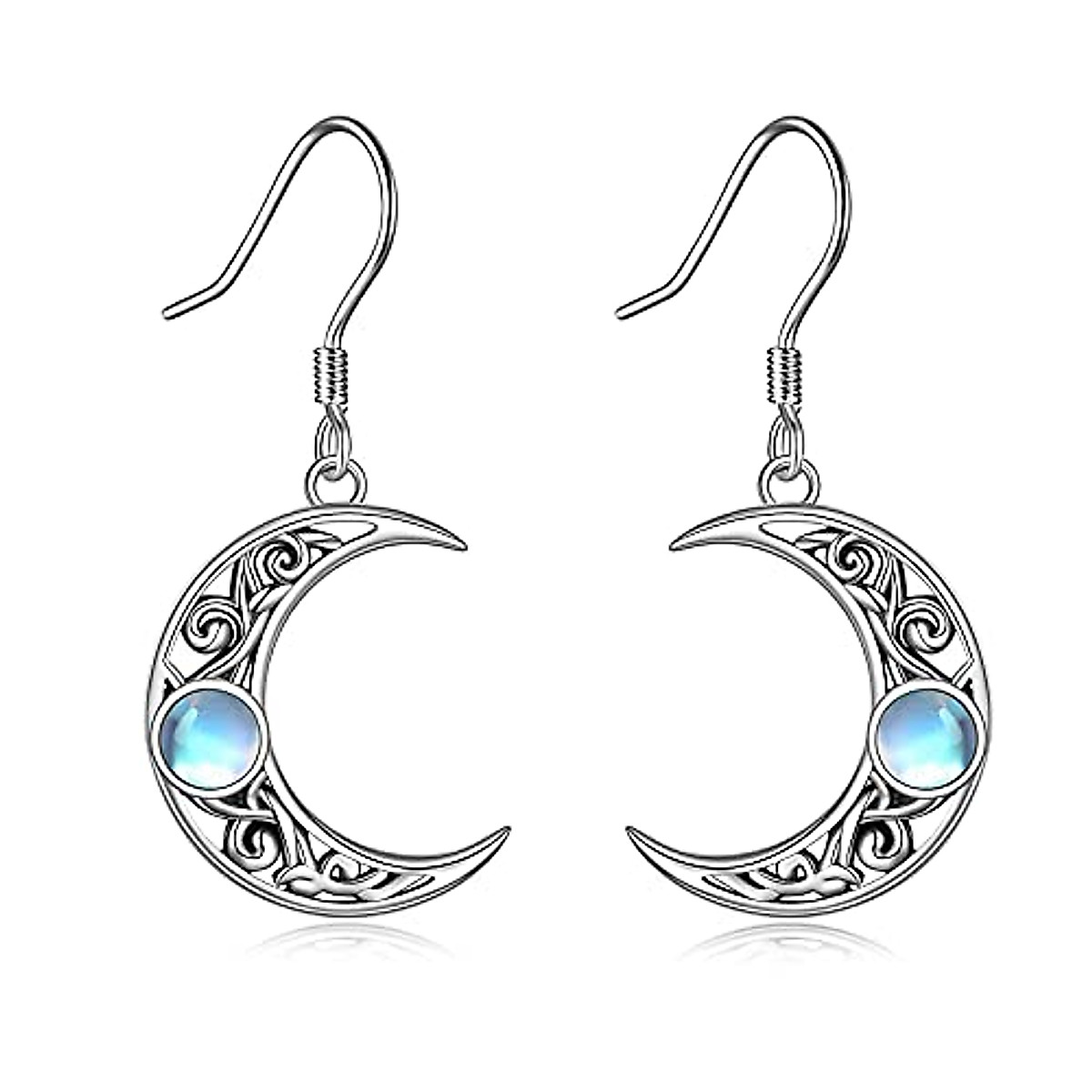POPLYKE Moonstone Earrings for Women Crescent Moon Sterling Silver Celtic Irish Jewelry Hypoallergenic Gifts for Girl Mother Daughter Sister