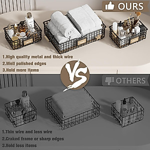 Qcold Bathroom Organizers and Storage, 3 Pack Storage Baskets for Shelves, Multipurpose Closet Storage Bins with Wooden Handle, Decor Organizer Basket Set for Bathroom, Laundry, Living Room - Black