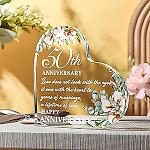 50th Anniversary Decoration Wedding Gift for Her 50th Marriage Gifts for Anniversary Wife Husband Happy Gift Acrylic Heart Keepsake for Couple Mom Dad Parents Women Man