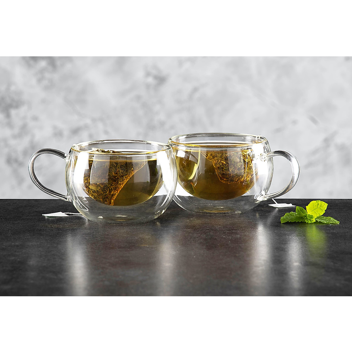 Homiu Double Walled Thermo Glass Cups Perfect for Tea Coffee Borosilicate Glasses Pack of 2 (Tea Cups 6.1oz)
