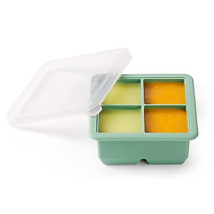 haakaa Silicone Baby Food Freezer Tray with Clip-on Lid,Baby Blocks Food Storage Containers for Homemade Baby Food, Baby Food Baking Mold,4 Compartment,Green