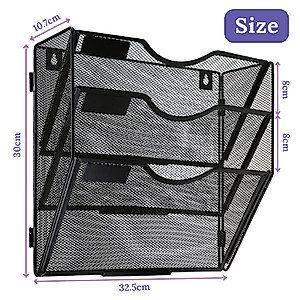 EXOFC 2Pack 3 Pockets Wall File Organizer,Mail Organizer Magazine Holder,Vertical Wall Mounted Mesh Hanging File Holder,Paper Organizer Mail Holder Magazine Rack for Home Office(Black)