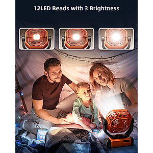 MORIKO 20000mAh Camping Fan with LED Light, Rechargeable Battery Operated Fan with Remote & Hook, 270° Pivot, 4 Powerful Speeds, Quiet Portable Outdoor Fan for Tent Picnic, Beach, BBQ, Jobsite