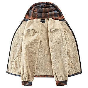 Elesuit Men's Fleece Jackets for Men Sherp Plaid Flannel Sweatshirt for Men Zip Hooides Orange Medium