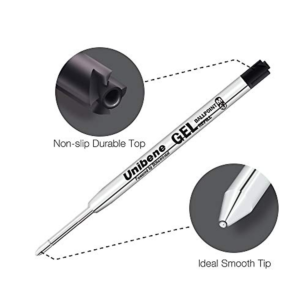 Unibene Parker Compatible Gel Ink Ballpoint Refills 12 Pack,0.7mm Medium Point- 6 Black&6 Blue, Smooth Writing Replaceable German Ink Tactical Pen Refills for Parker Ballpoint/UZI Pen