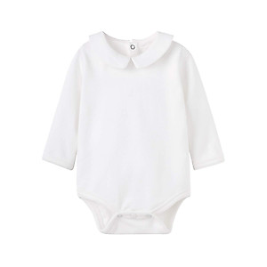 pureborn Baby Boy Girl Long Sleeve Cotton Bodysuit Peter Pan Collar Spring Fall Solid White 12-18 Months
