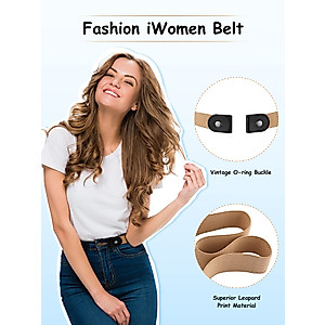 4 Pieces No Buckle Stretch Belt Adjustable Unisex Belt Invisible Elastic Belt for Men Women Jeans Pants Skirts(Khaki, Black, Coffee Color, Navy Green)