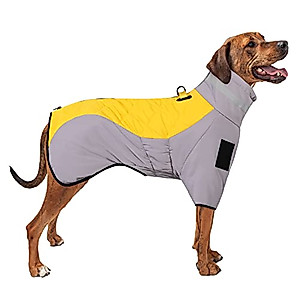 ASENKU Windproof Dog Winter Coat, Splicing Dog Coat Waterproof Dog Snow Jacket, Reflective Dog Vest Harness Cold Weather Dog Clothes Pet Apparel for Medium Large Dogs