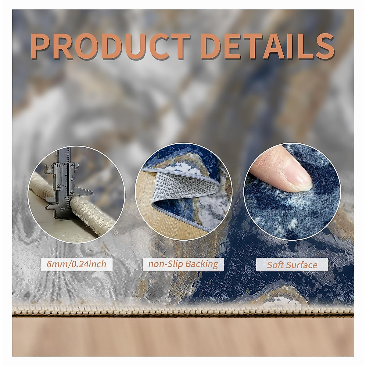 Luxcrest Marble Area Rugs for Living Room Carpet for Bedroom, Washable Area Rug Indoor Modern Rug Home Office Rug Dining Room Soft Low Pile Non-Shedding Rug (Blue/Gold, 8x10)