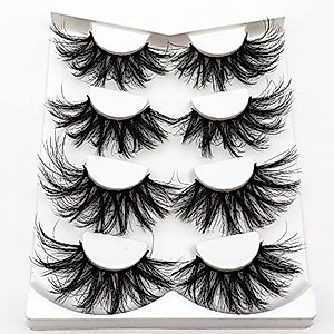 Losha 25mm Lashes Big Fluffy False Eyelashes 3D Dramatic Long Volume Faux Mink Lashes Pack 4 Pairs