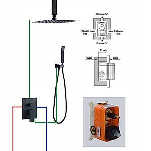 Matte Black Ceiling Mount 12 inch Rainfall Shower Head 2 Way Shower Faucet Rough-In Valve Body and Trim Included