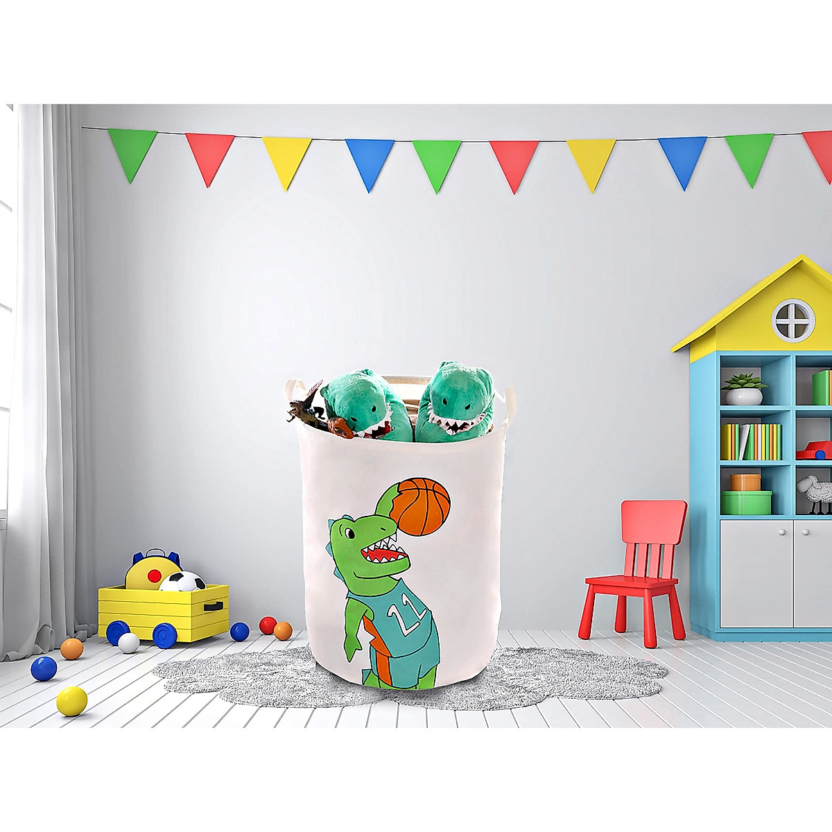 KAZULO Dinosaur Baskets Set, Kids hampers, Dinosaur laundry Basket, Dinosaur clothes Hamper with Handles, Dino Decor, Dinosaur Stuf, Book Storage Bins for kids (Dino Bundle)