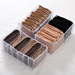 BINGC 2 PCS Washable Wardrobe Clothes Organizer , 7 Grid Drawer Foldable Visible Storage Box Jeans Compartment Divider Boxes for Jean Pants Socks Bras Ties Lingerie Scarves (14.2x9.9x7.8inch, WHITE)