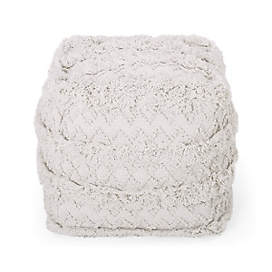 Christopher Knight Home Anna Boho Fabric Cube Pouf, White