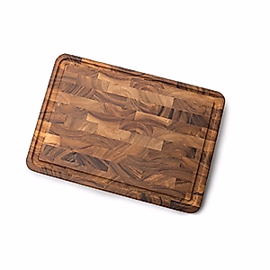 Ironwood Gourmet Charleston End Grain Board with Channel, Acacia Wood Brown 20 x 14 Inches