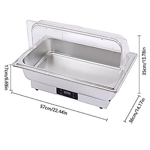 Electric Chafing Dish, 14QT 600W 110V Electric Chafing Dish Stainless Steel Buffet Food Warmer w/Food Tray & Clip for Restaurants Hotels(B)