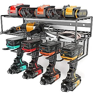INCLY Power Tool Holder, Heavy Duty Wall Mount Floating Tool Shelf Storage Organizer for Cordless Drill Tool, Metal Rack Garage Max Load 150lbs, Black