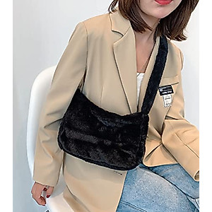 TCHH-DayUp Fluffy Tote Bag for Women Girls Ladies Fuzzy Shoulder Bag Purse Plush Underarm Handbag for Autumn and Winter (Black)