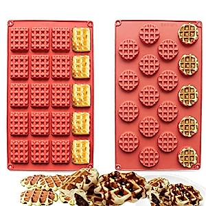 Silicone Waffle Mold Set, 2PCS/Set 18/20 Cavity Mini Silicone Waffle Mold Waffle Maker Mould, Non-stick Cake Cookie Chocolate Making Mold for Baking (C)