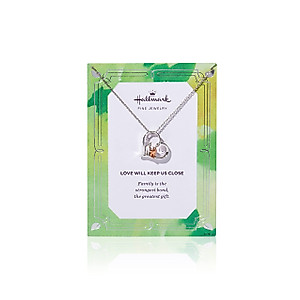 Love Will Keep Us Close Mother Child Cat Heart Necklace Pendant in Sterling Silver and 14K Rose Gold Plating with Diamonds