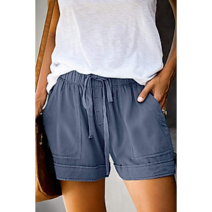 QACOHU Womens Summer Shorts Comfy Drawstring Casual Elastic Waist Pocketed Shorts Dusty Blue XL Women Linen Pants