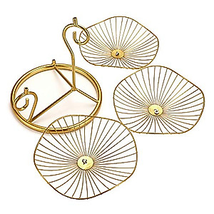 OwnMy 3-Tier Fruit Basket Stand Decorative Iron Fruit Bowl, Metal Wire Fruit Holder Storage Trays Table Countertop Holder for Vegetables Bread Snack, Modern Fruit Bowls for Kitchen Home Use (Gold)